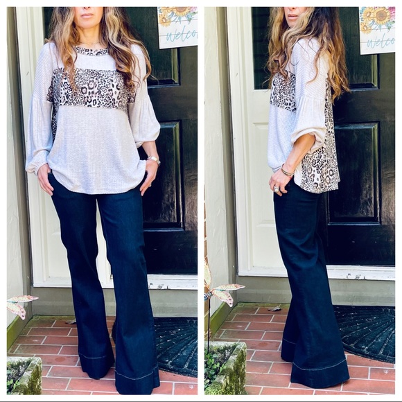 ShopEvelynne | Tops | 33 Leopard Trim Long Sleeves Chic Tunic Top ...